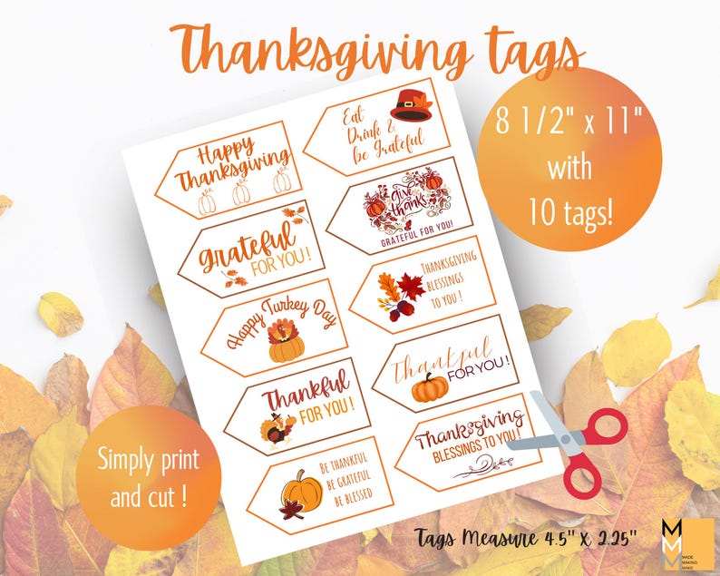 Thanksgiving Gift Tags, Thanksgiving Printable Tag, Thanksgiving Treat ...