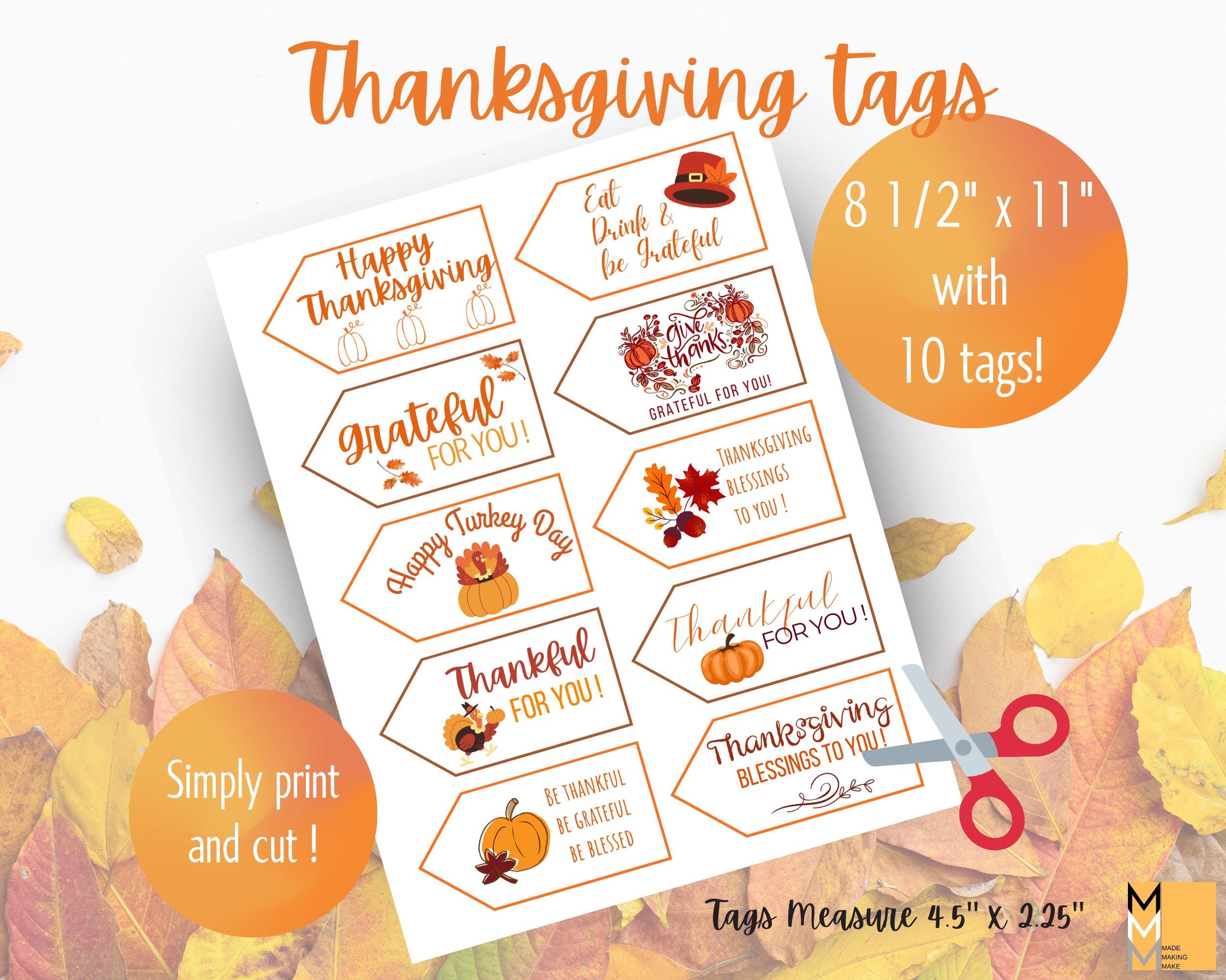 Thanksgiving Gift Tags, Thanksgiving Printable Tag, Thanksgiving Treat ...