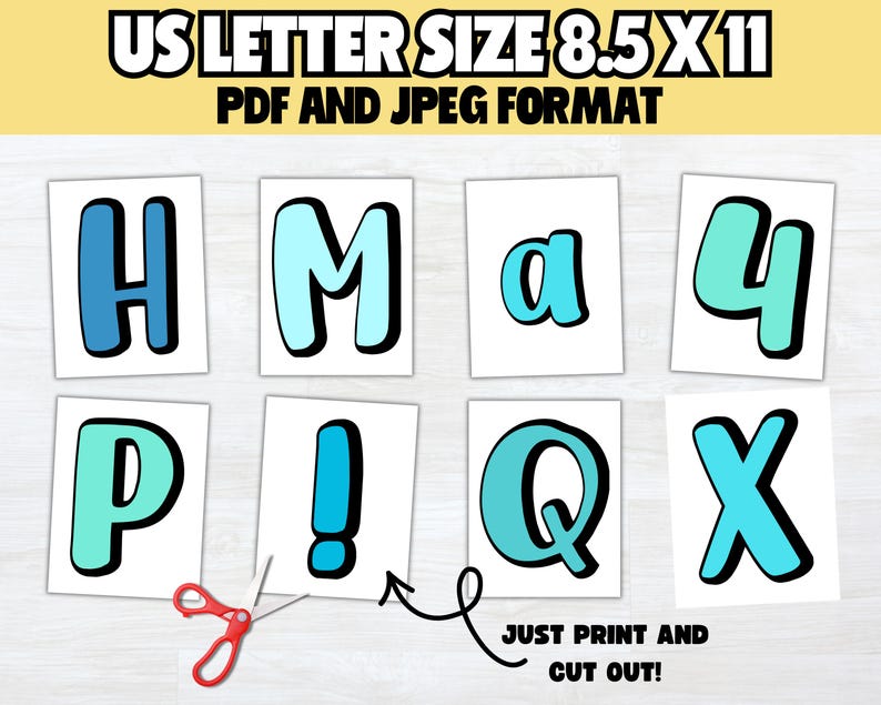 Ocean Blue Colors Bulletin Board Letters, Blue Solid Colors Bulletin ...