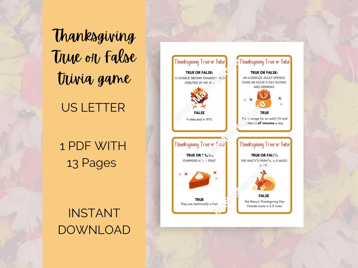 Thanksgiving Trivia, Thanksgiving Trivia Game, Thanksgiving Game ...