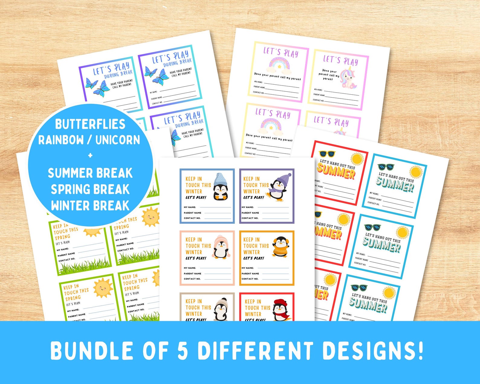 Kids Playdate Cards, Parent Contact Cards, Kids Business Cards, Keep in ...