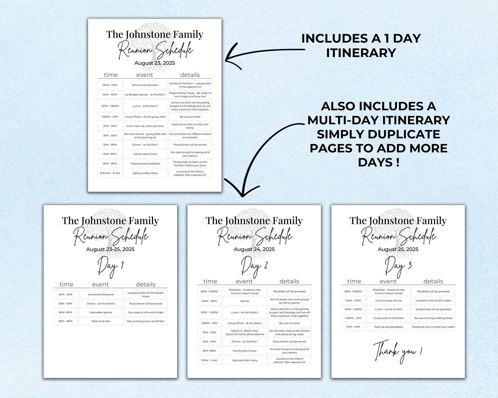 Editable Family Reunion Itinerary Template, Family Reunion Agenda, Custom Reunion Itinerary ...