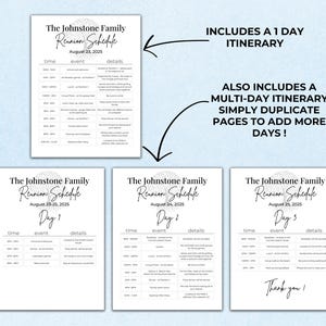 Editable Family Reunion Itinerary Template, Family Reunion Agenda ...