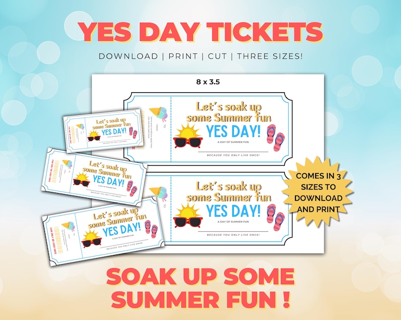 Summer Yes Day Printable Tickets, Printable Yes Day Ticket, Summer ...