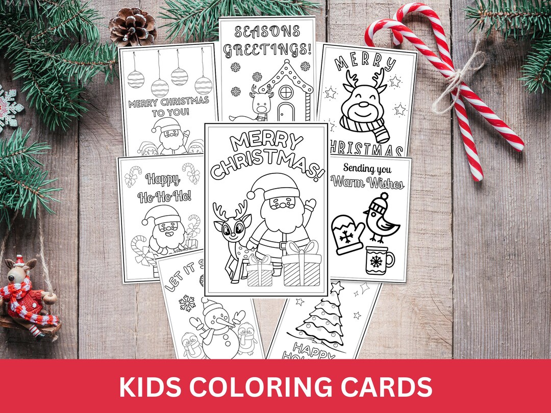 Kids Christmas Coloring Cards, Printable Christmas Crafts, Children's ...