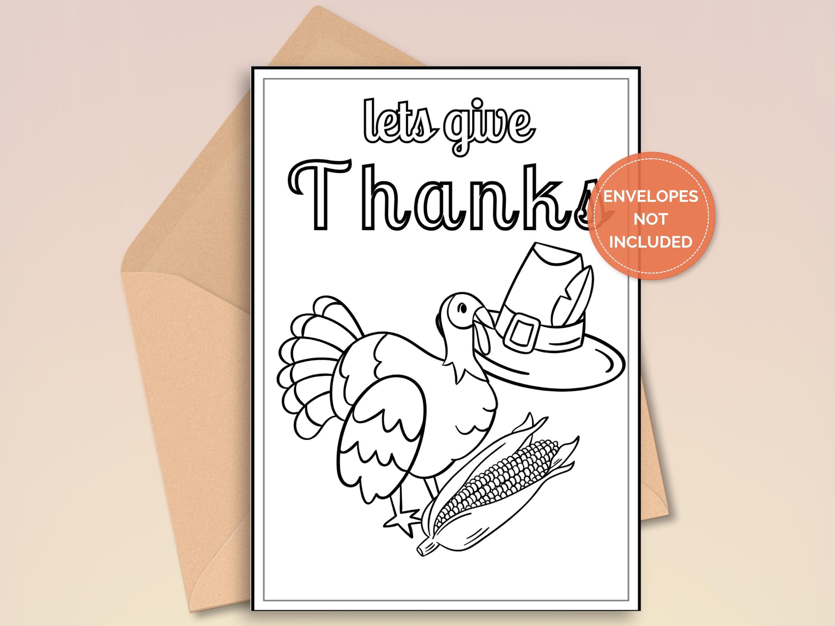 Thanksgiving Kids Coloring Cards, Kids Thanksgiving Craft Activity ...