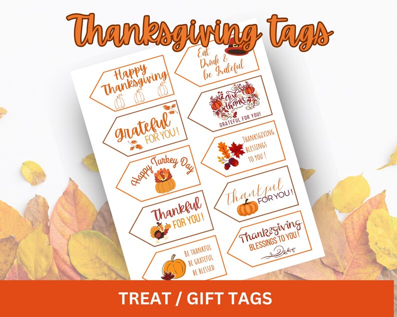 Thanksgiving Gift Tags, Thanksgiving Printable Tag, Thanksgiving Treat ...