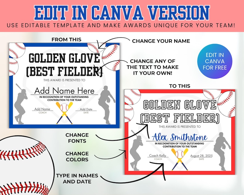 Editable Baseball Awards, Funny Baseball Awards, End of Season Award ...