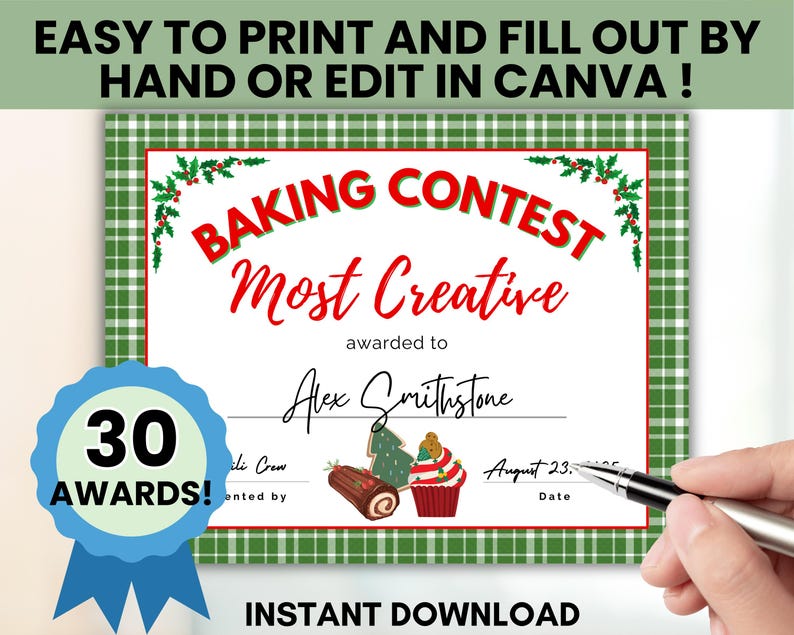 Editable Holiday Baking Competition Kit, Baking Contest Award ...