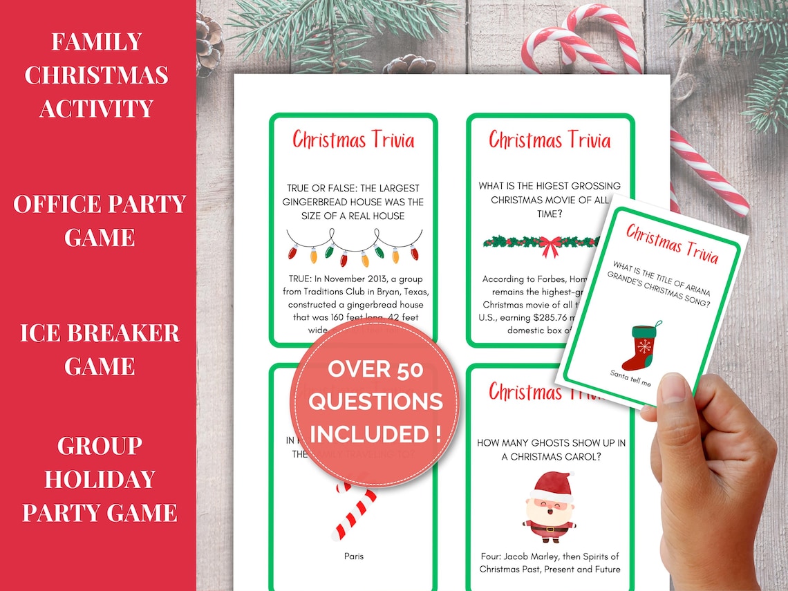 Christmas Trivia Cards, Holiday Trivia Cards, Christmas Trivia ...