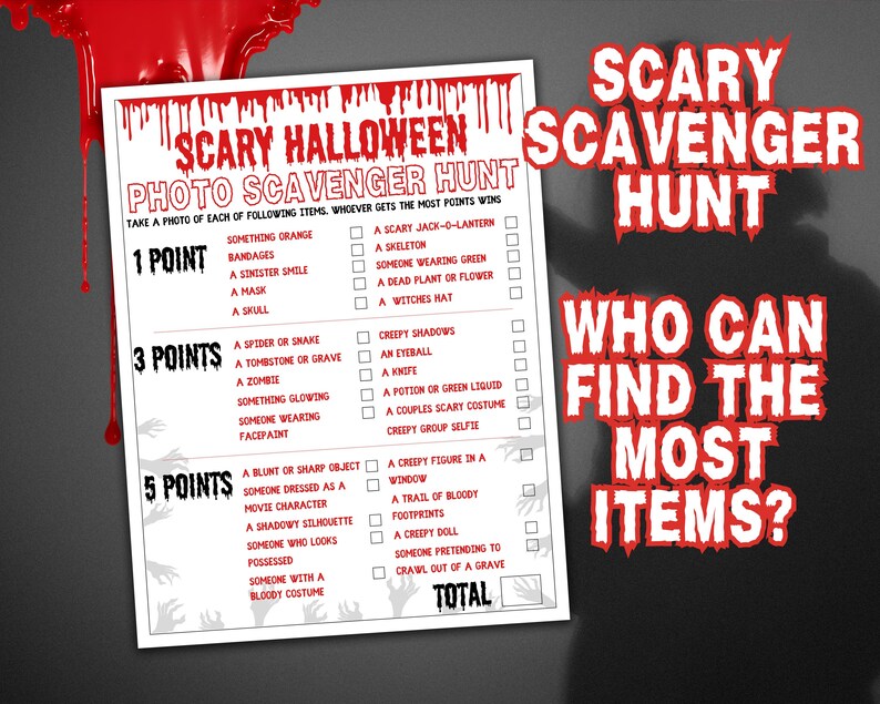 Scary Halloween Scavenger Hunt, Scary Halloween Games, Spooky Scavenger ...