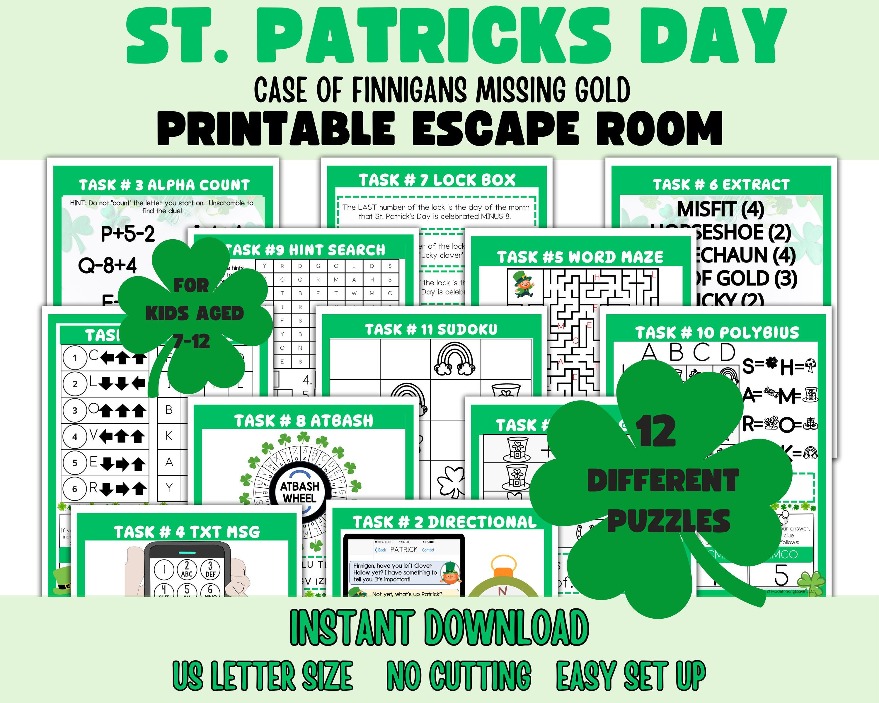 St Patrick's Day Escape Room for Kids, Printable Escape Room for Kids ...