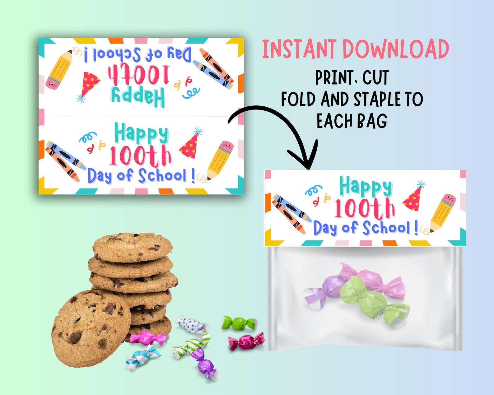 100th Day of School Treat Tags, 100th Day Treat Bag Tags, 100 Days ...