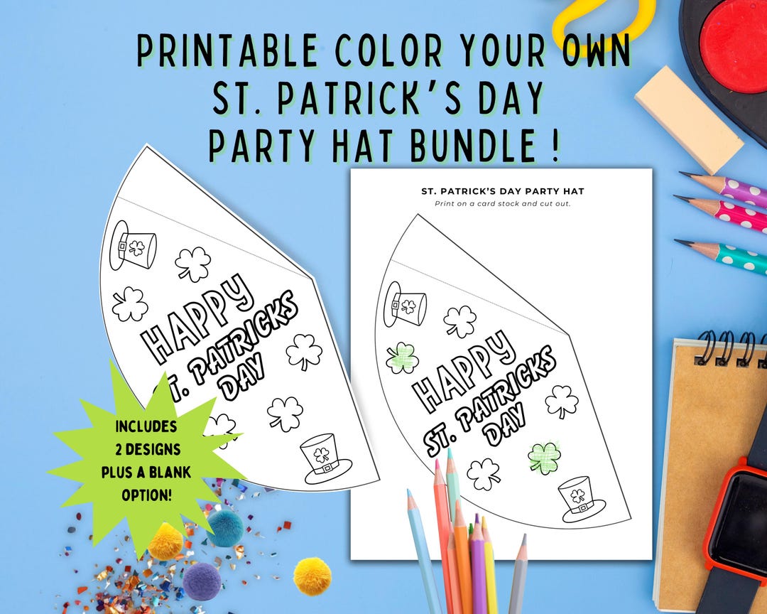 St. Patricks Day Party Hat, Color Your Own St. Patrick's Day Party Hat ...