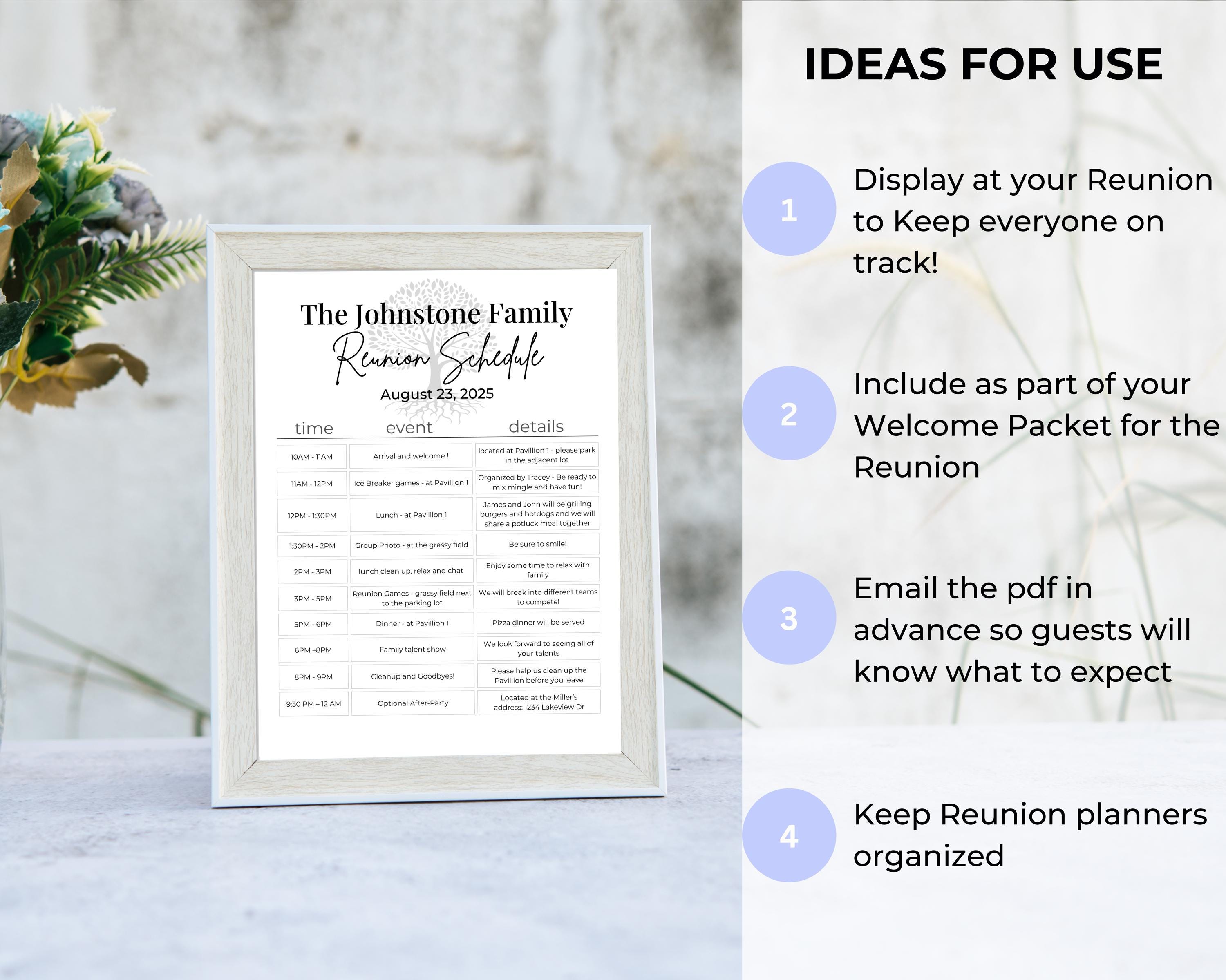 Editable Family Reunion Itinerary Template, Family Reunion Agenda, Custom Reunion Itinerary ...