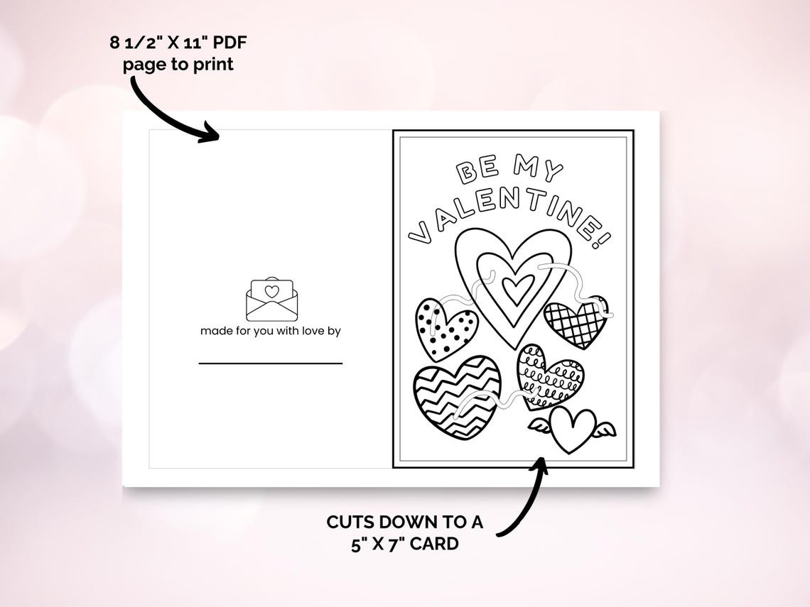 Kids Coloring Valentine's Card Bundle, Printable Valentines Crafts ...