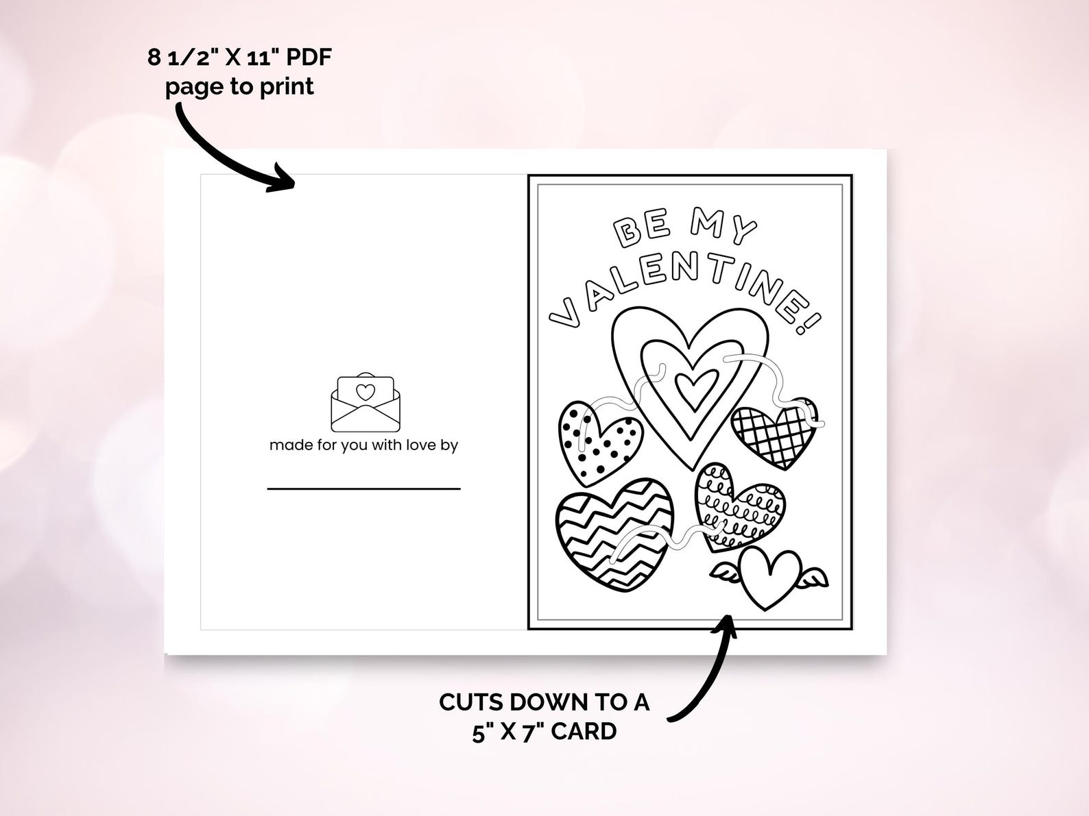 Kids Coloring Valentine's Card Bundle, Printable Valentines Crafts ...