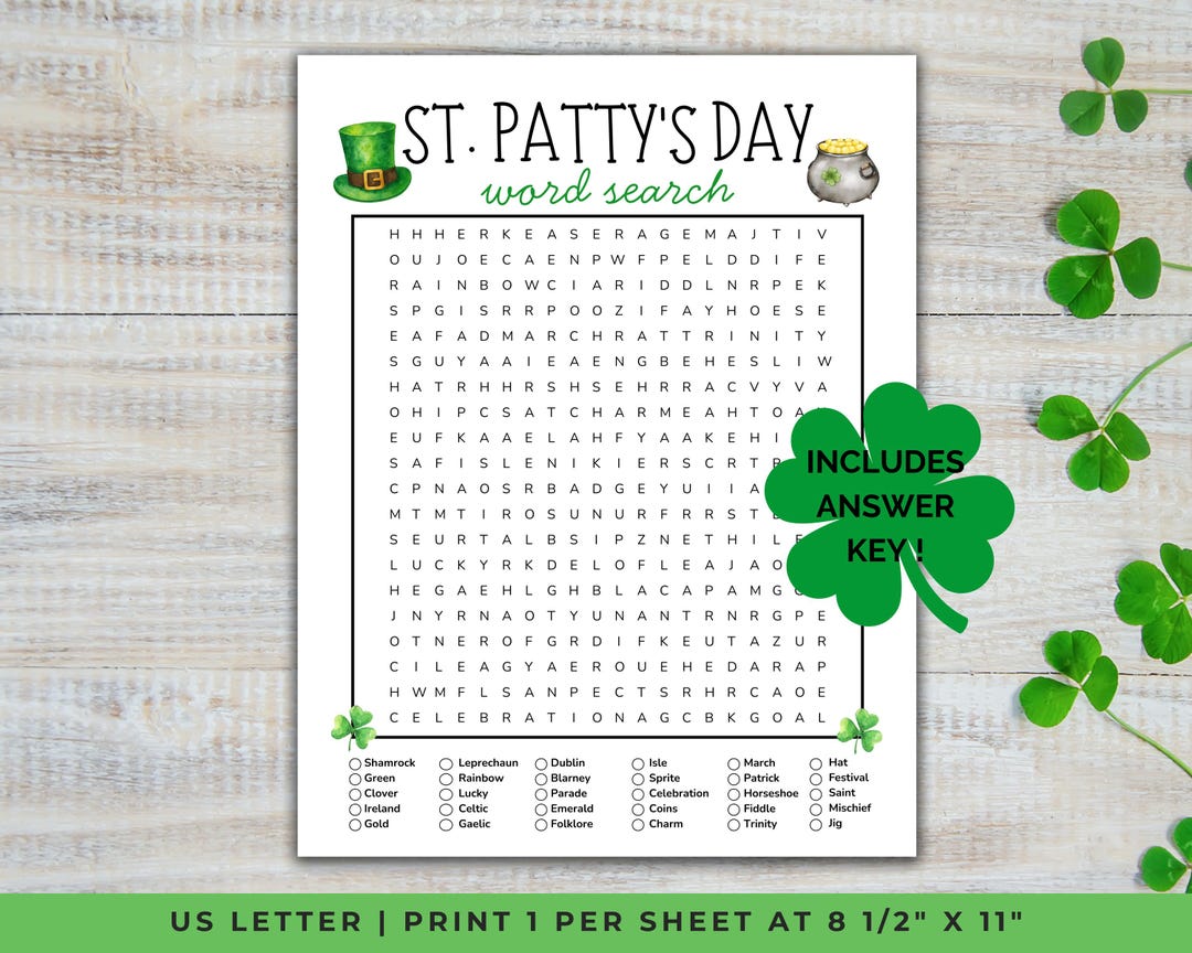 St Patty's Day Word Search, St. Patricks Day Word Search for Adults ...