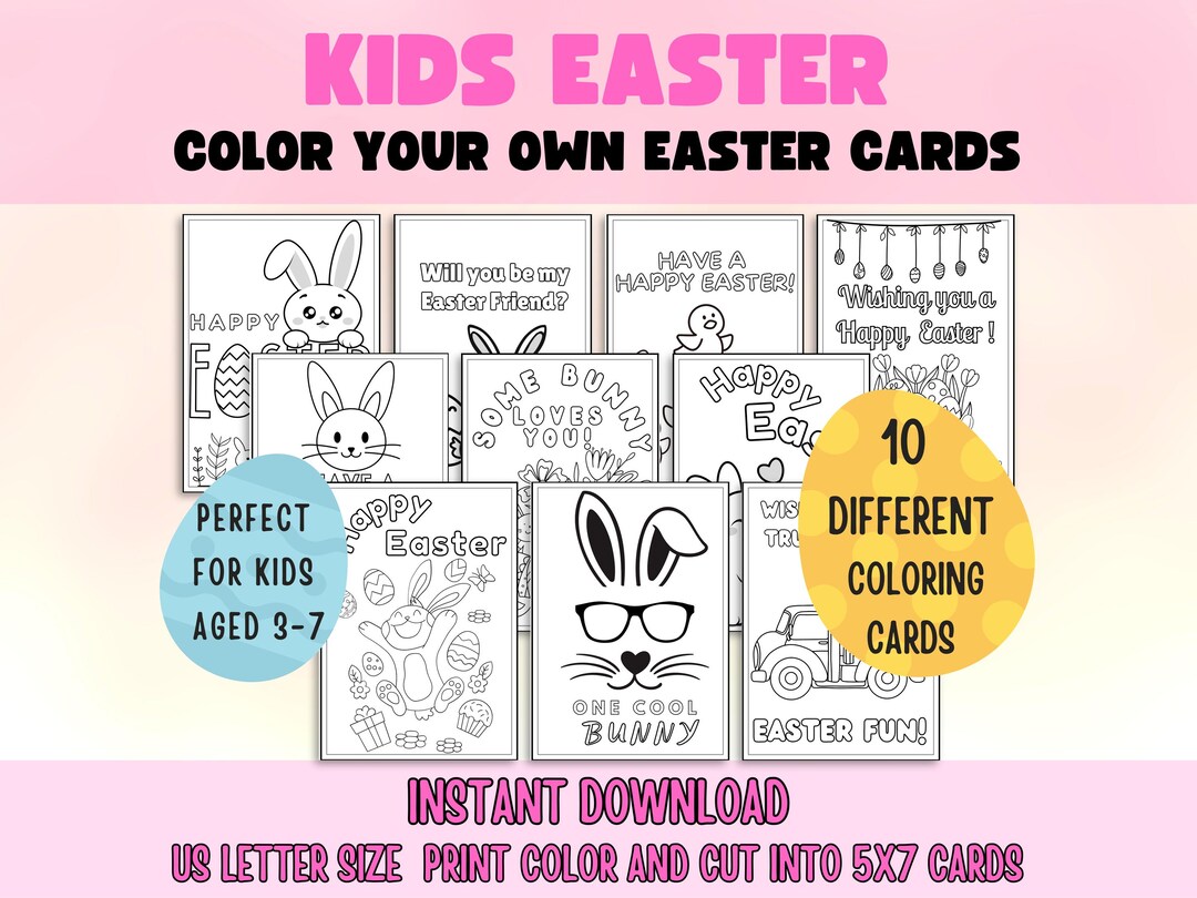 Kids Easter Coloring Cards, Printable Easter Crafts, Children's ...