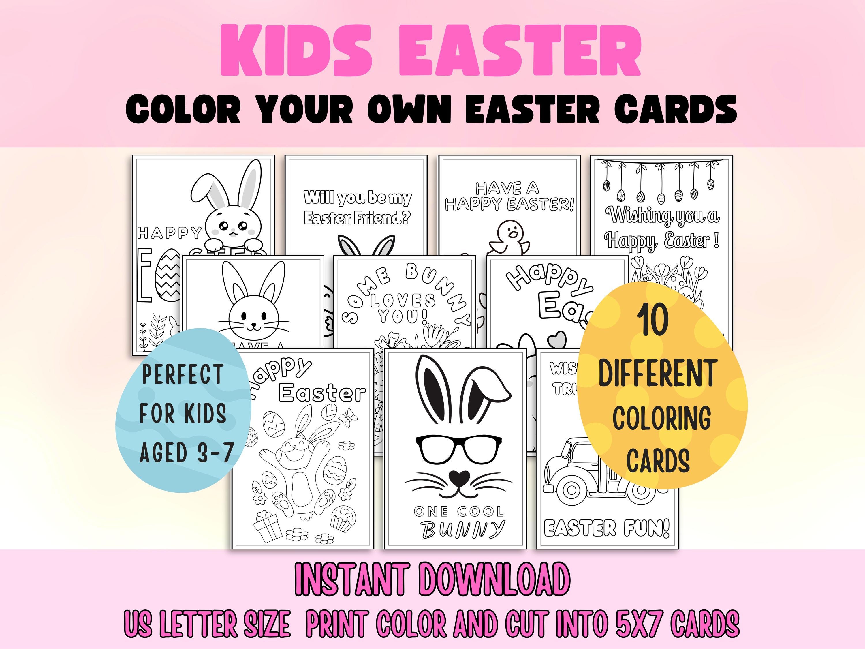 Kids Easter Coloring Cards, Printable Easter Crafts, Children's ...