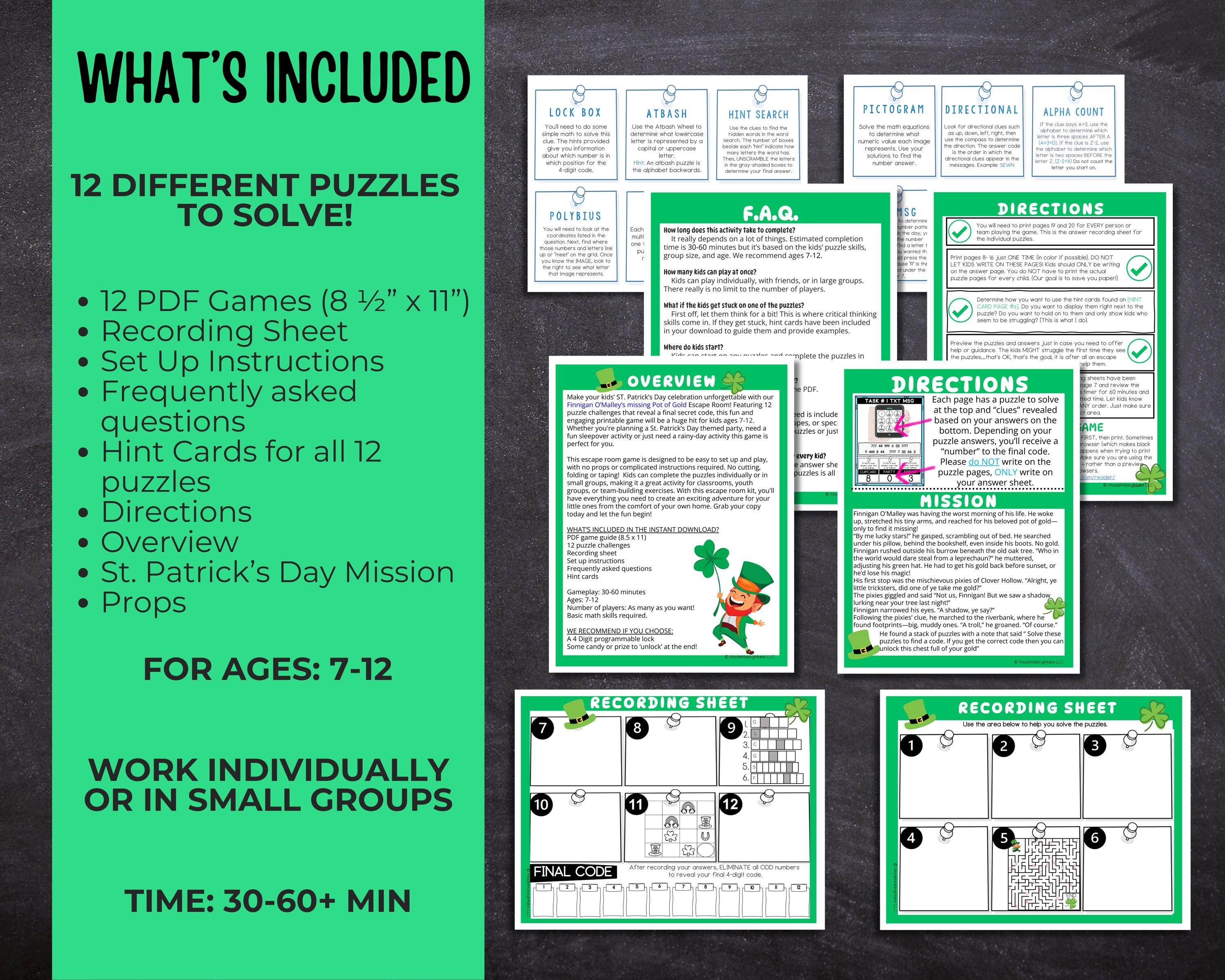St Patrick's Day Escape Room for Kids, Printable Escape Room for Kids ...