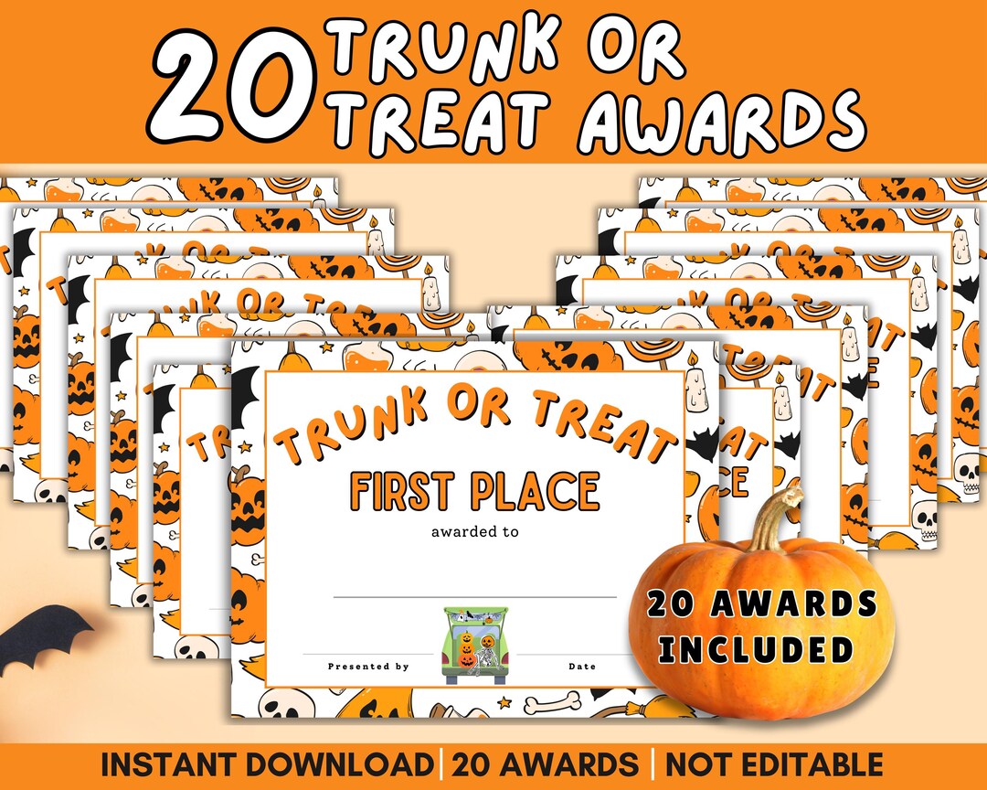 Trunk or Treat Awards, Halloween Trunk or Treat Award Certificates ...