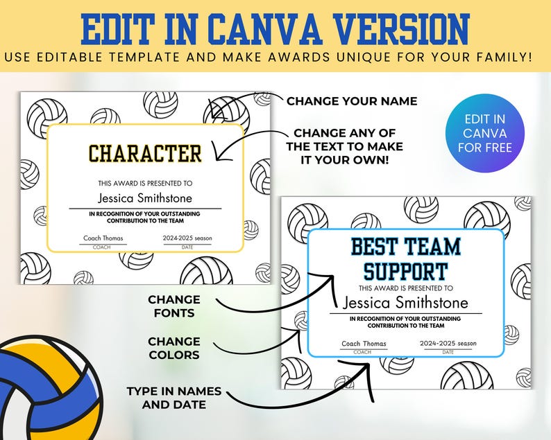 Editable Volleyball Awards, Funny Volleyball Awards, End of Season ...