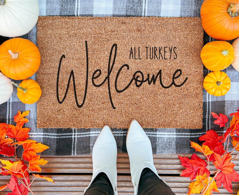Thanksgiving Doormat – All Turkeys Welcome, Thanksgiving Door Mat ...
