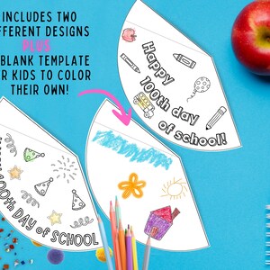 100th Day of School Party Hat, 100th Day Color Your Own Party Hat, 100 ...