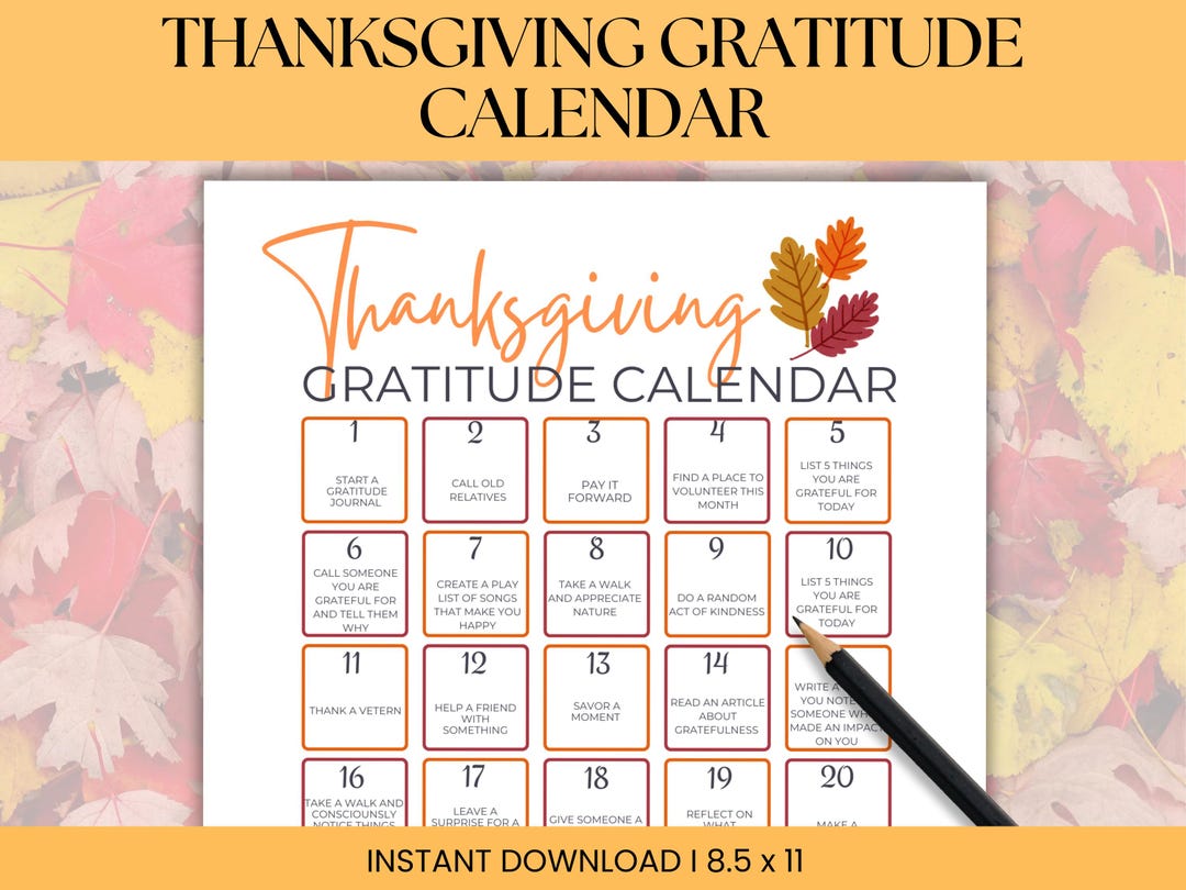 Adult Thanksgiving Gratitude Calendar, Gratitude Calendar, Thanksgiving ...
