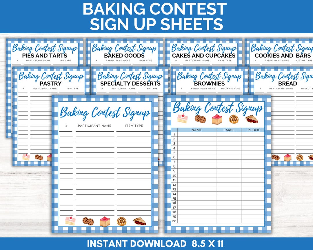 Baking Contest Sign up Sheet, Baking Competition Signup Sheets, Bake ...