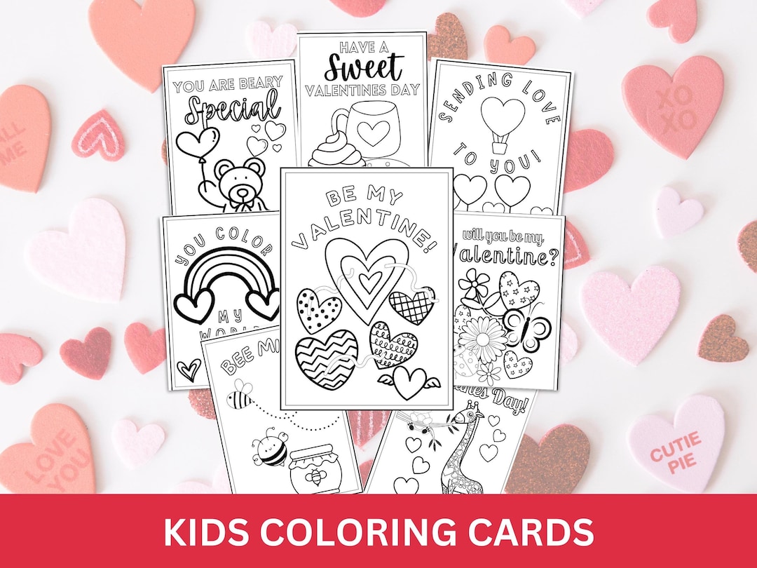 Kids Coloring Valentine's Card Bundle, Printable Valentines Crafts ...
