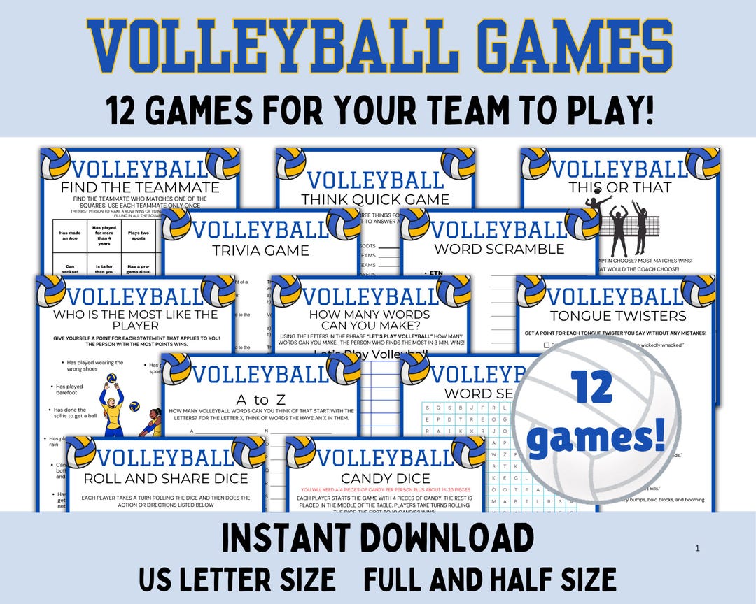 Printable Volleyball Games, Volleyball Team Building Games, Volleyball ...