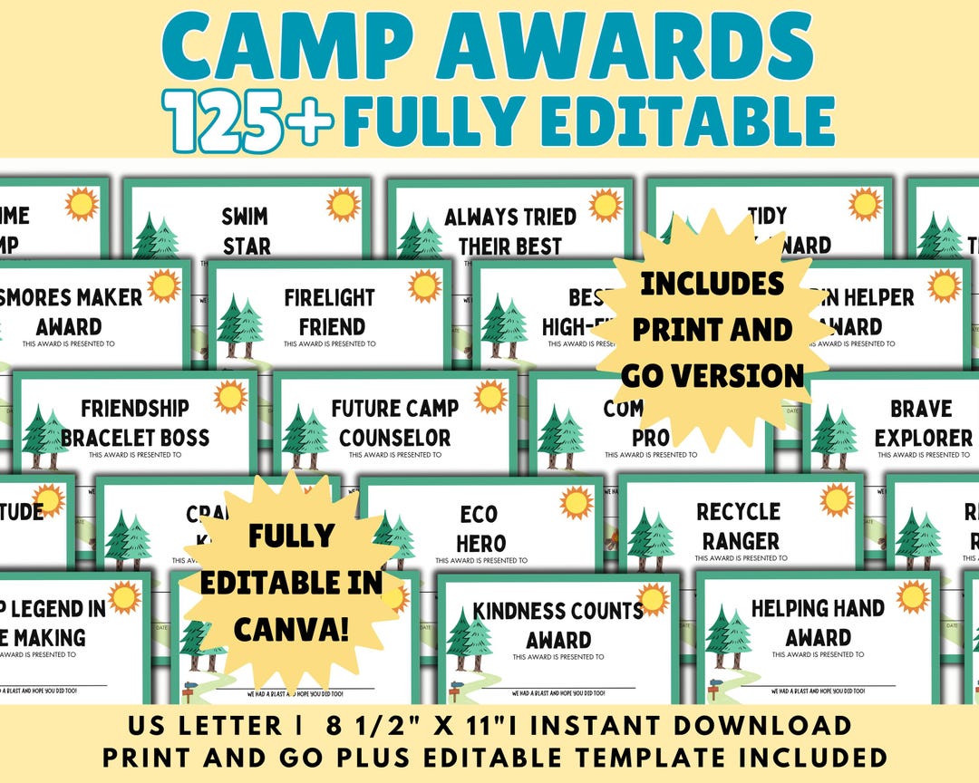 Editable Camp Awards, Funny Camp Awards, Summer Camp Awards, Camp ...