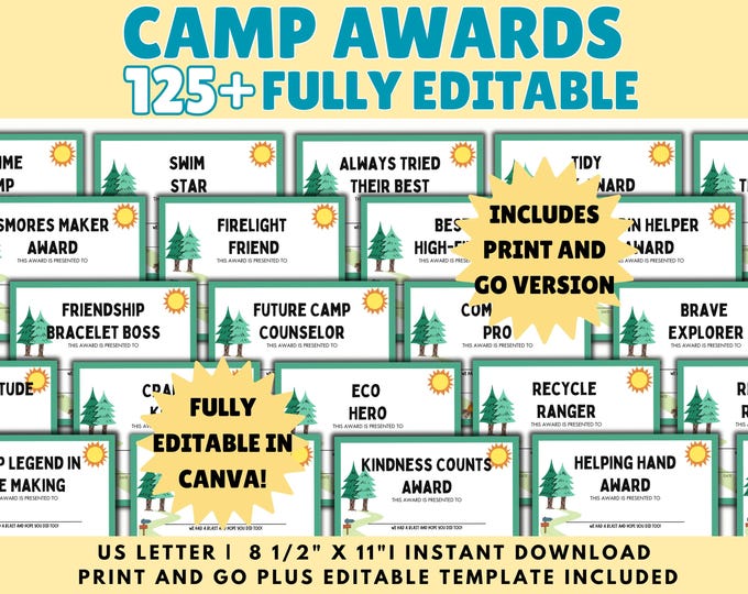 Editable Summer Camp Award Certificates | Camp Awards | Day Camp Awards ...