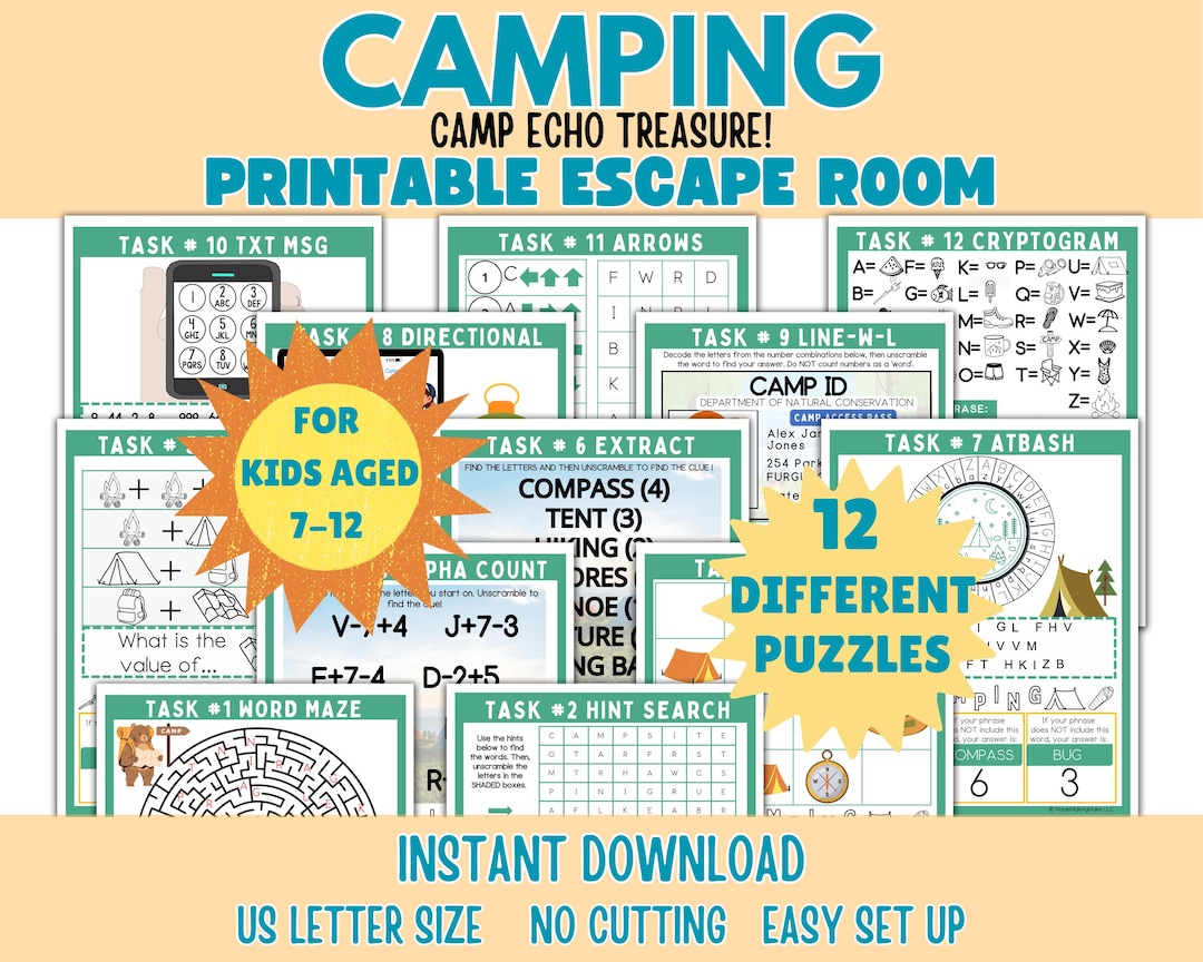Camp Escape Room, Printable Escape Room for Kids, Kids Party Game, DIY ...