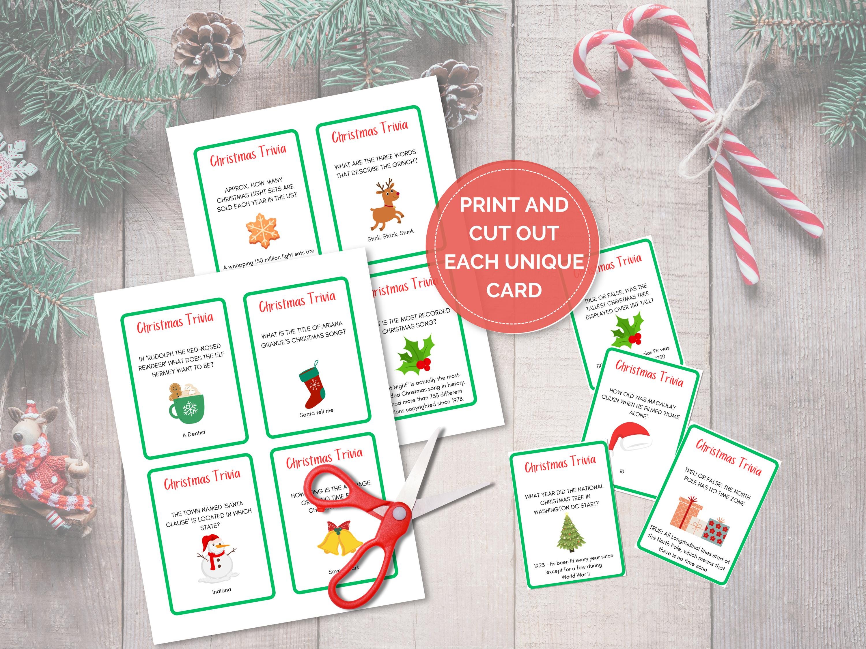 Christmas Trivia Cards, Holiday Trivia Cards, Christmas Trivia ...
