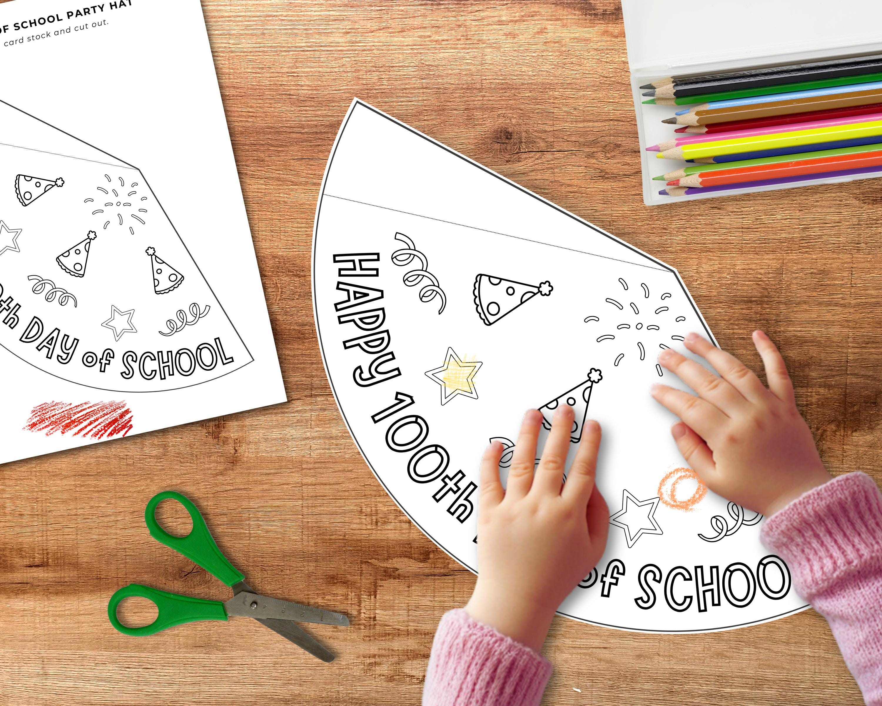 100th Day of School Party Hat, 100th Day Color Your Own Party Hat, 100 ...