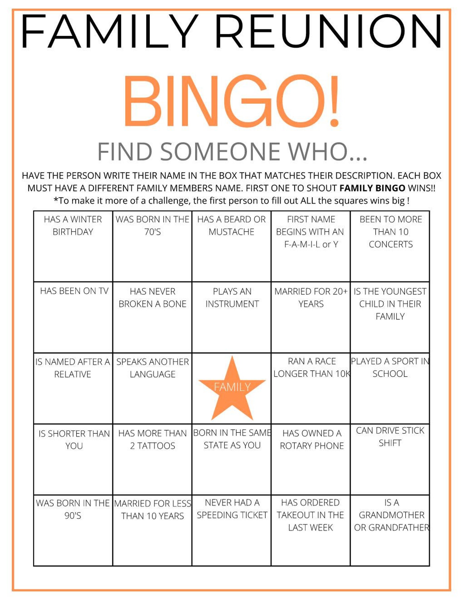 Family Reunion Just Bingo Activity Pack - Etsy