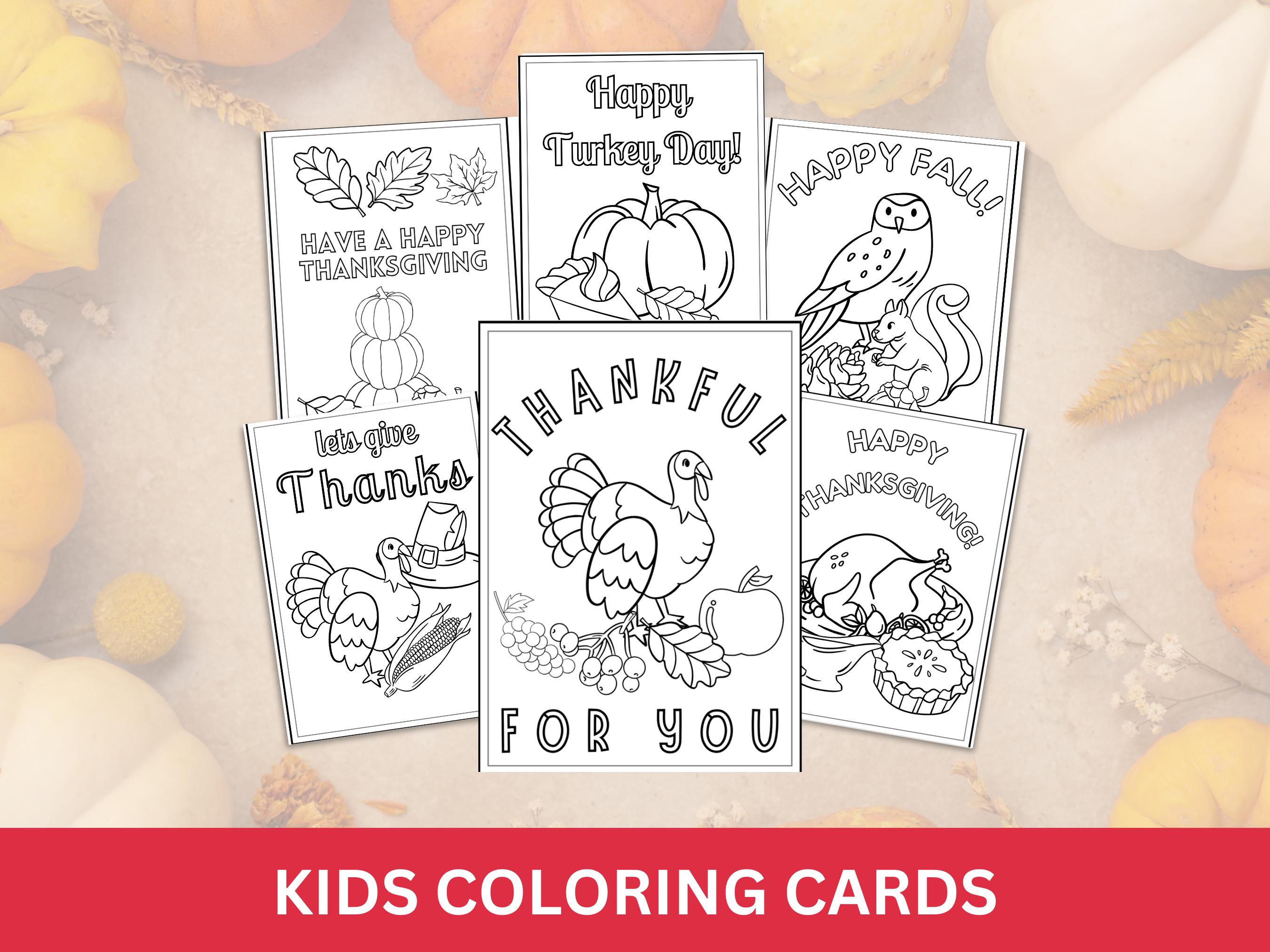 Thanksgiving Kids Coloring Cards, Kids Thanksgiving Craft Activity ...