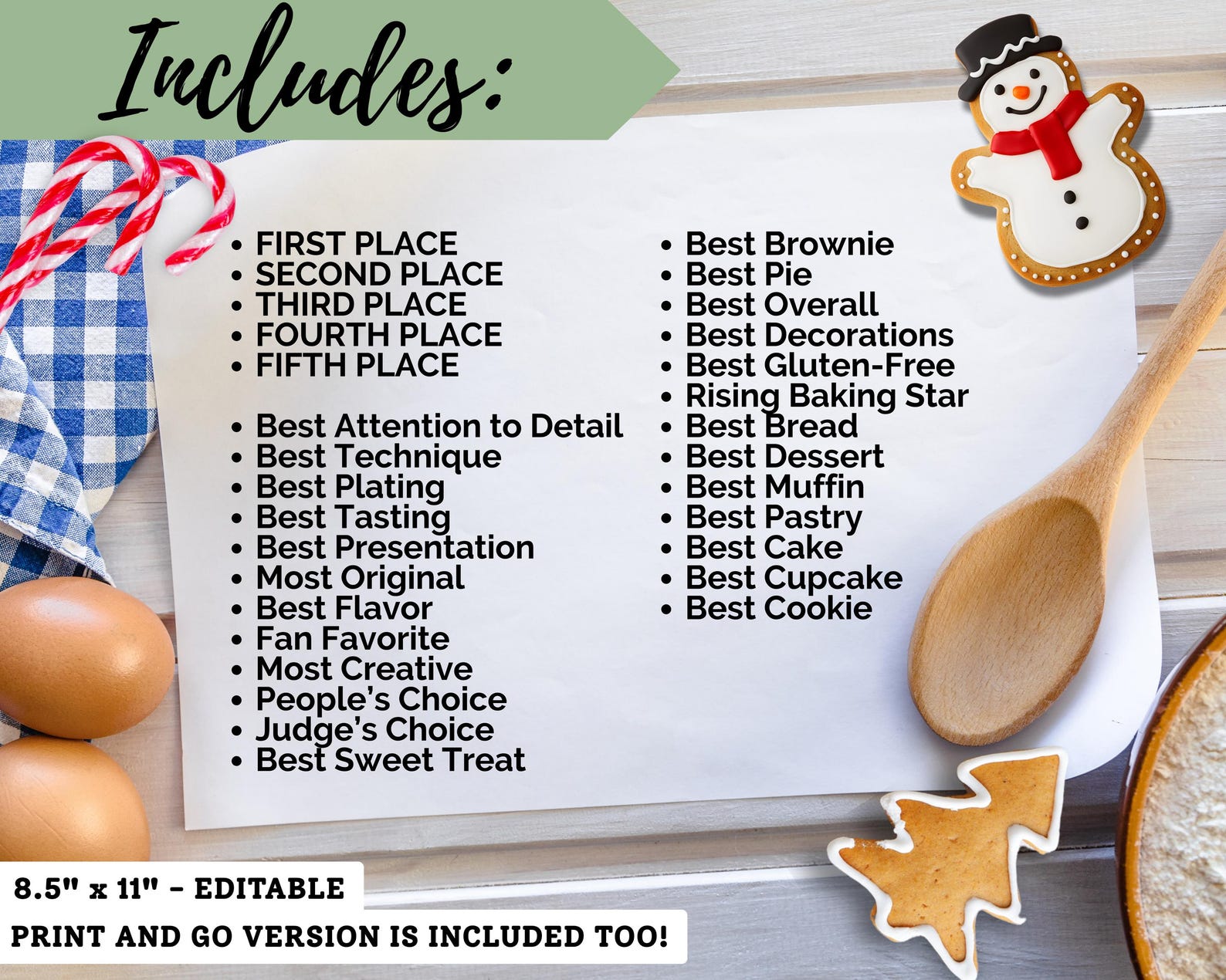 Editable Holiday Baking Contest Awards, Baking Competition Certificates ...