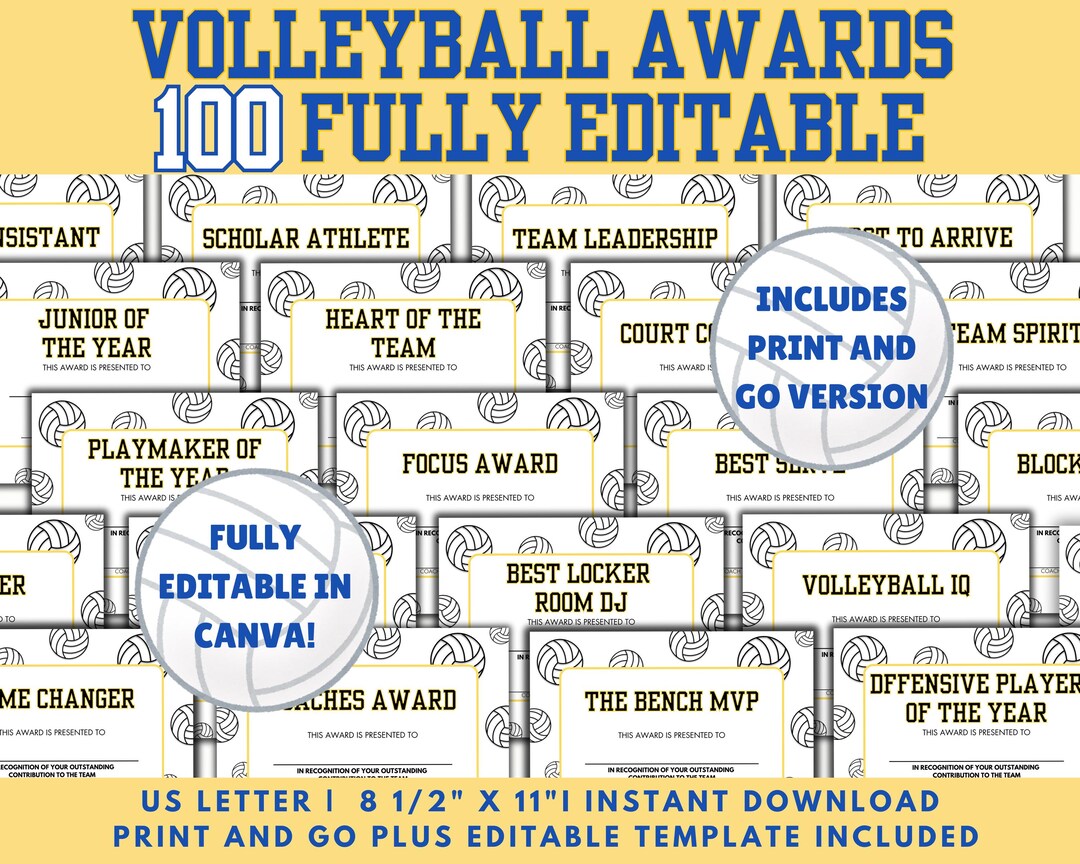 Editable Volleyball Awards, Funny Volleyball Awards, End of Season ...