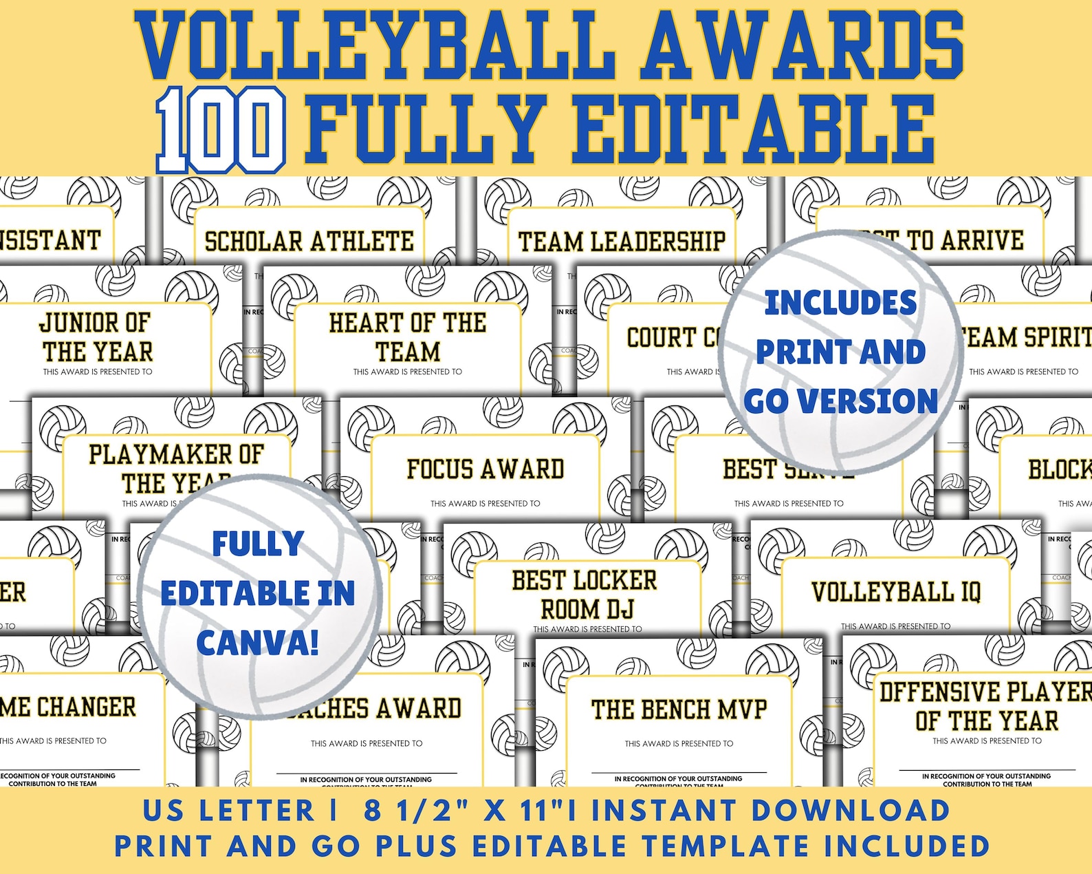 Editable Volleyball Awards, Funny Volleyball Awards, End of Season ...