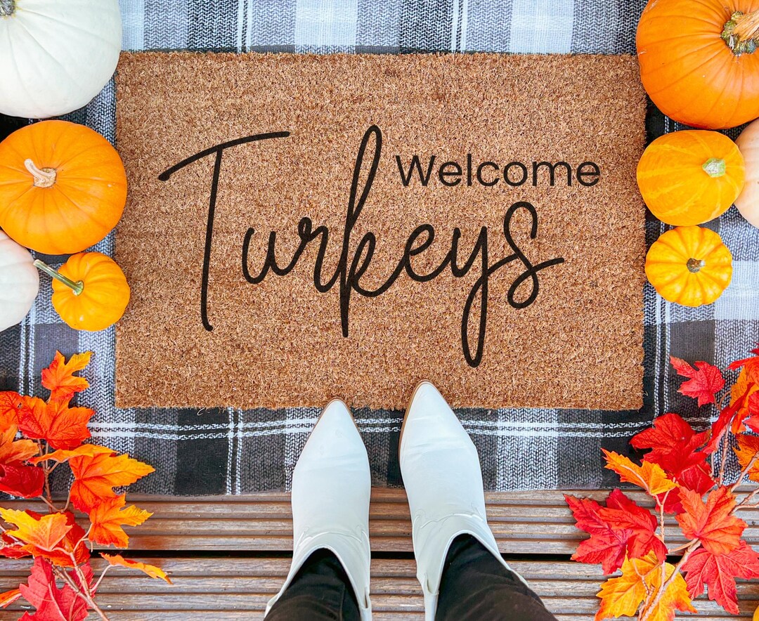 Welcome Turkeys Doormat, Thanksgiving Doormat, Fall Welcome Mat ...