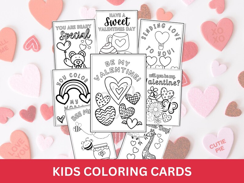 Kids Coloring Valentine's Card Bundle, Printable Valentines Crafts ...