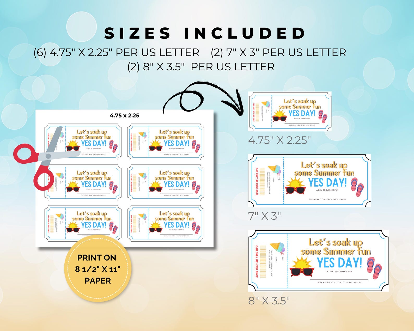 Summer Yes Day Printable Tickets, Printable Yes Day Ticket, Summer ...