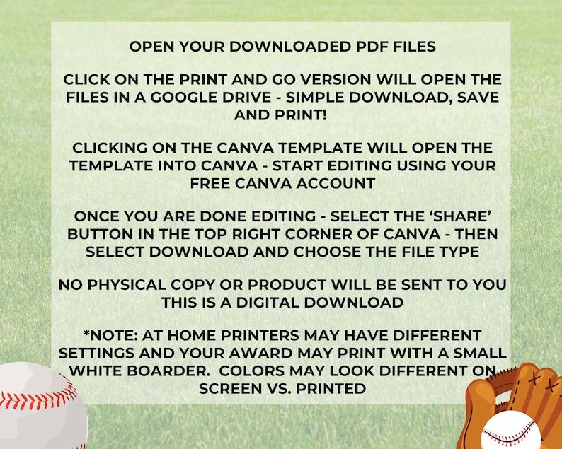 Editable Baseball Awards, Funny Baseball Awards, End of Season Award ...