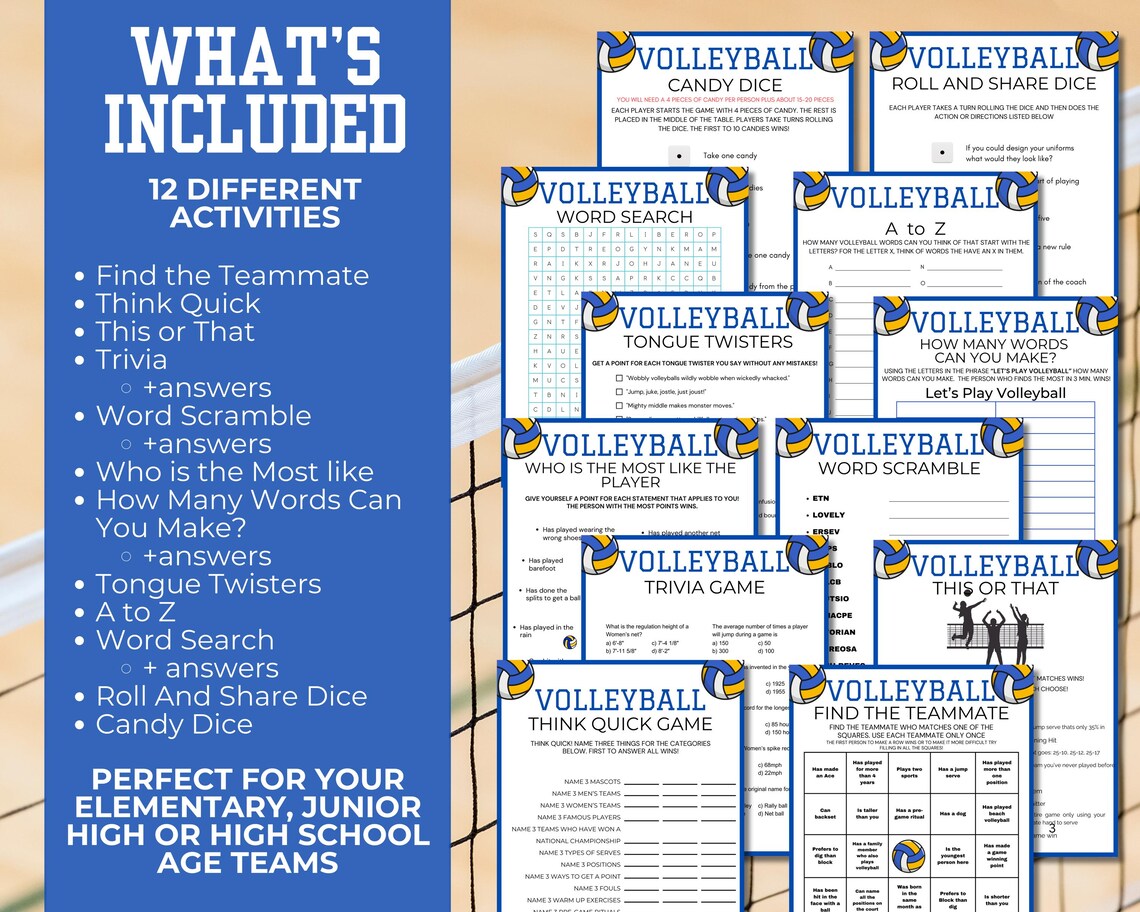 Printable Volleyball Games, Volleyball Team Building Games, Volleyball ...