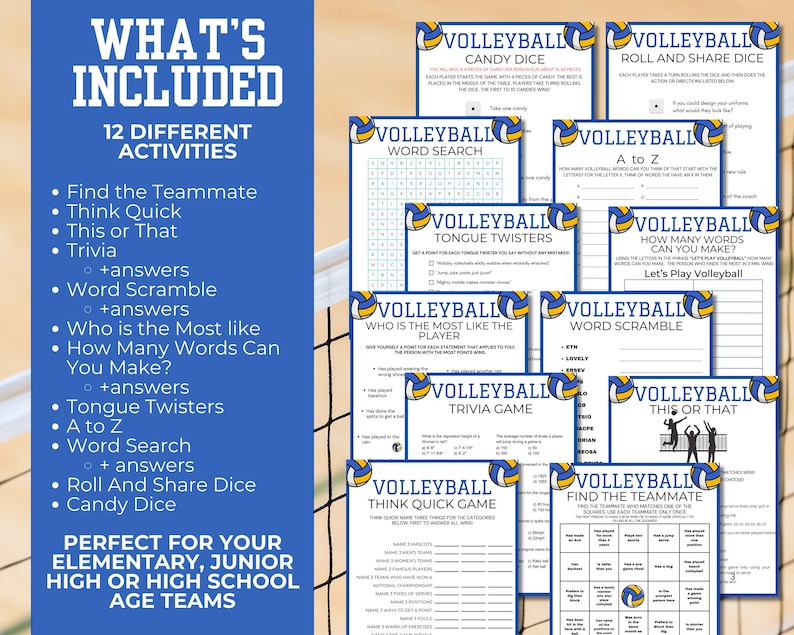 Printable Volleyball Games, Volleyball Team Building Games, Volleyball ...