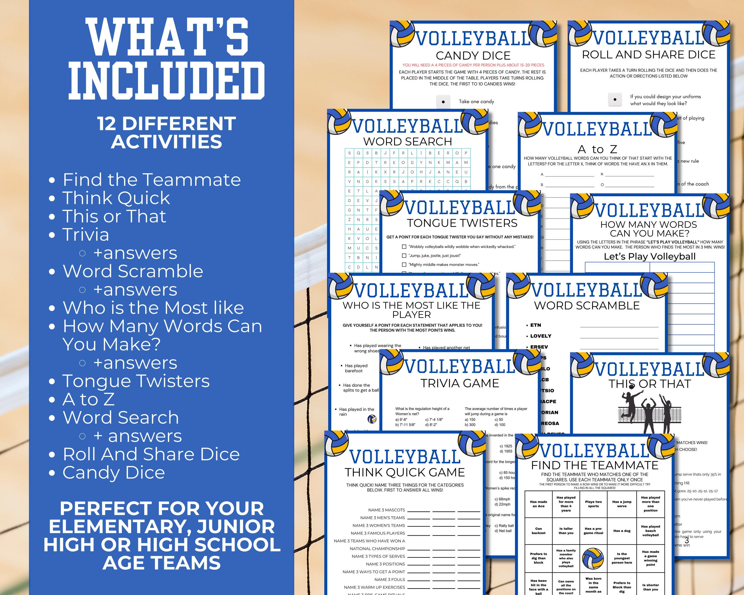Printable Volleyball Games, Volleyball Team Building Games, Volleyball ...